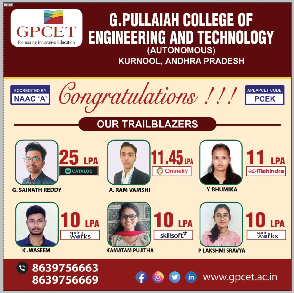 G PULLAIAH COLLEGE OF ENGINEERING & TECHNOLOGY